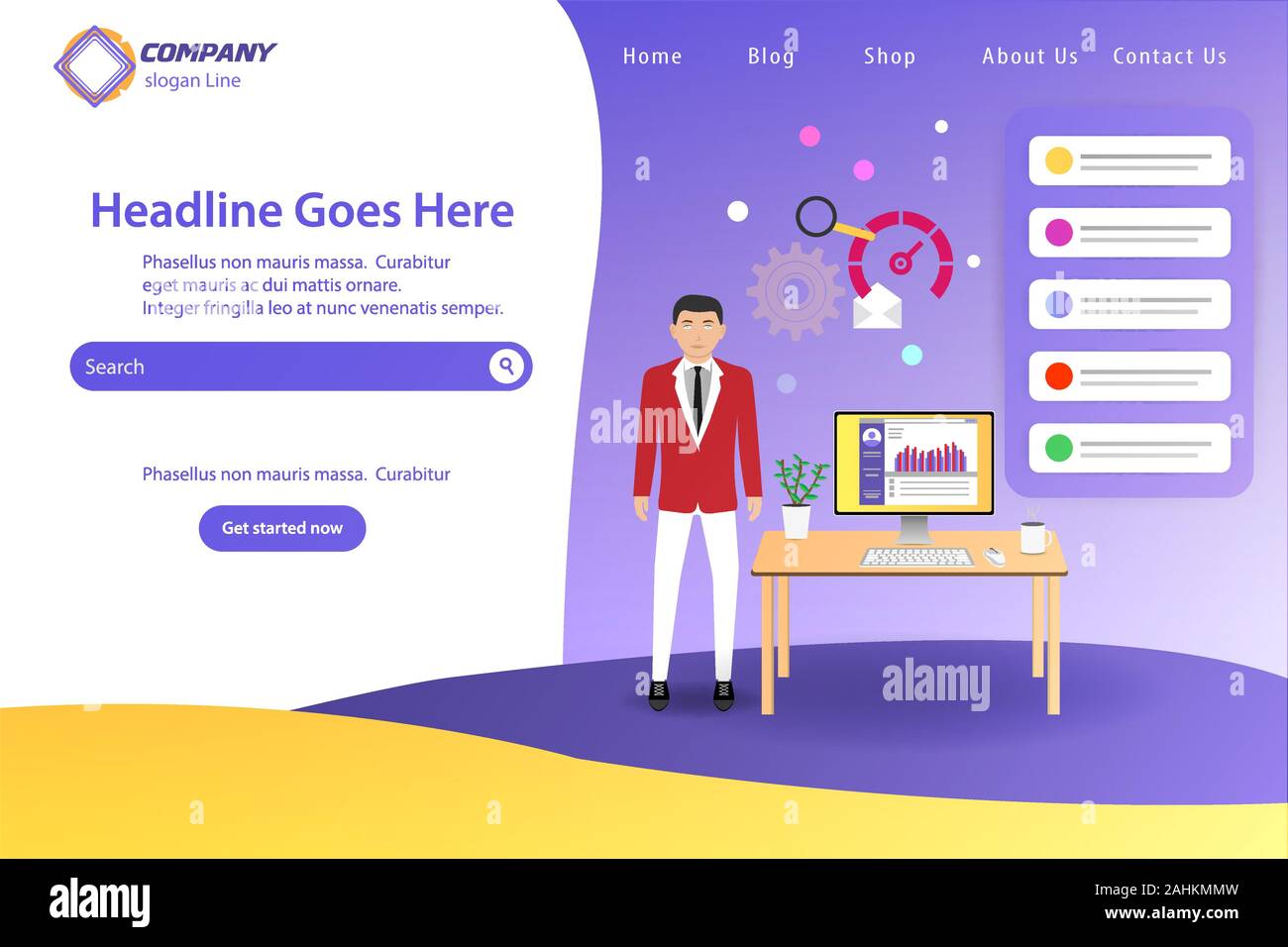 New Trendy Website Landing Page vector theme template design Stock ...