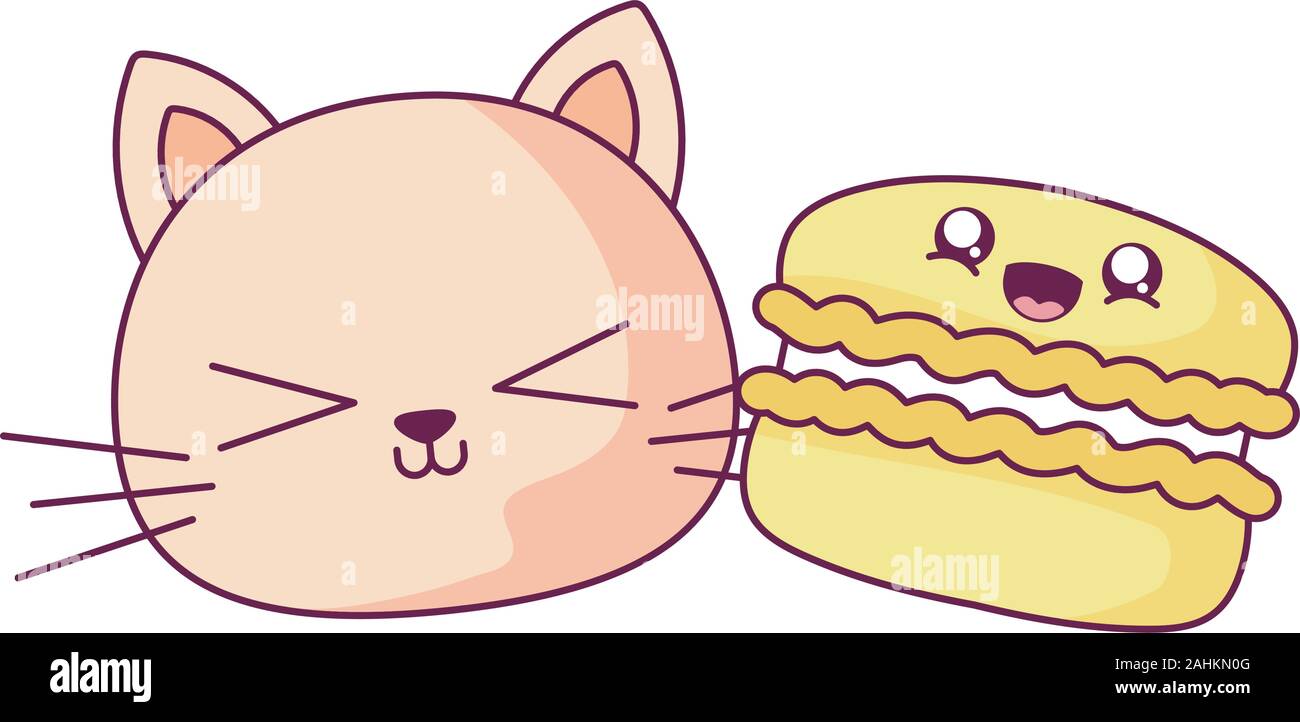 Cat and cookie cartoon design, Kawaii expression cute character funny ...