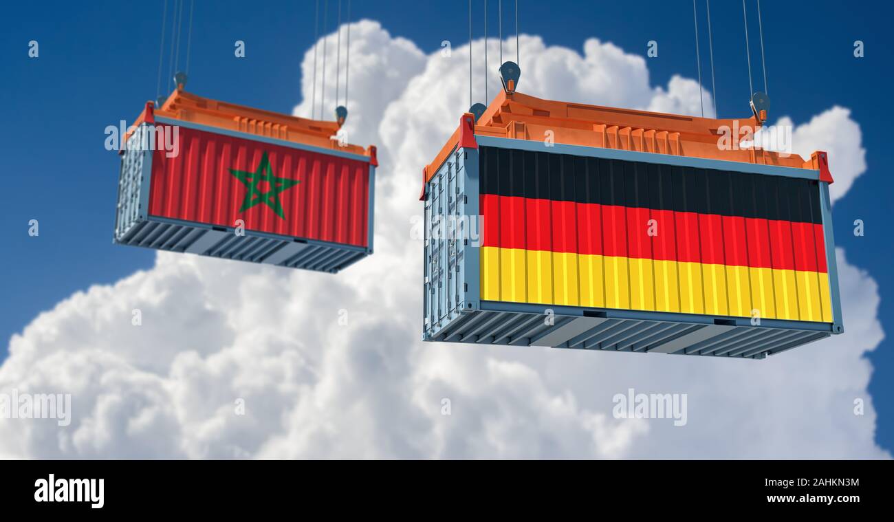 Freight container with German and Morocco flag. 3D Rendering Stock ...