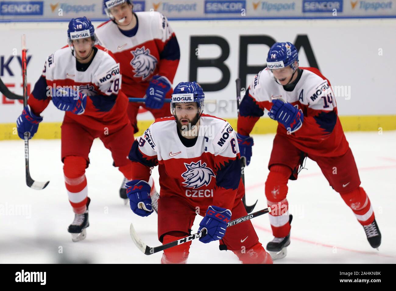 L-R Karel Plasek, Libor Zabransky and Jan Jenik (all CZE) during the 2020 IIHF World Junior Ice ...