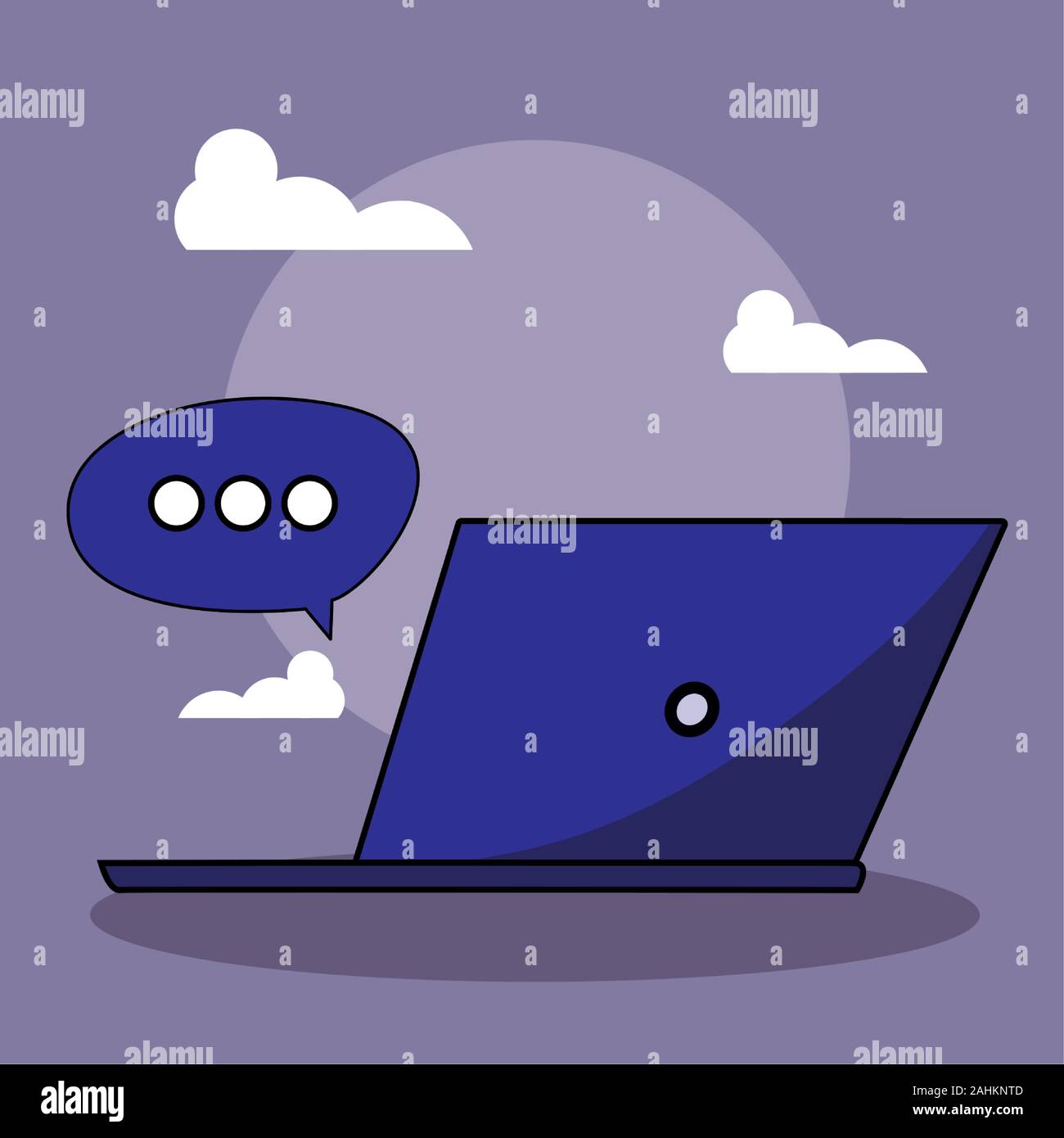 Laptop and bubble design, Digital technology communication social media ...