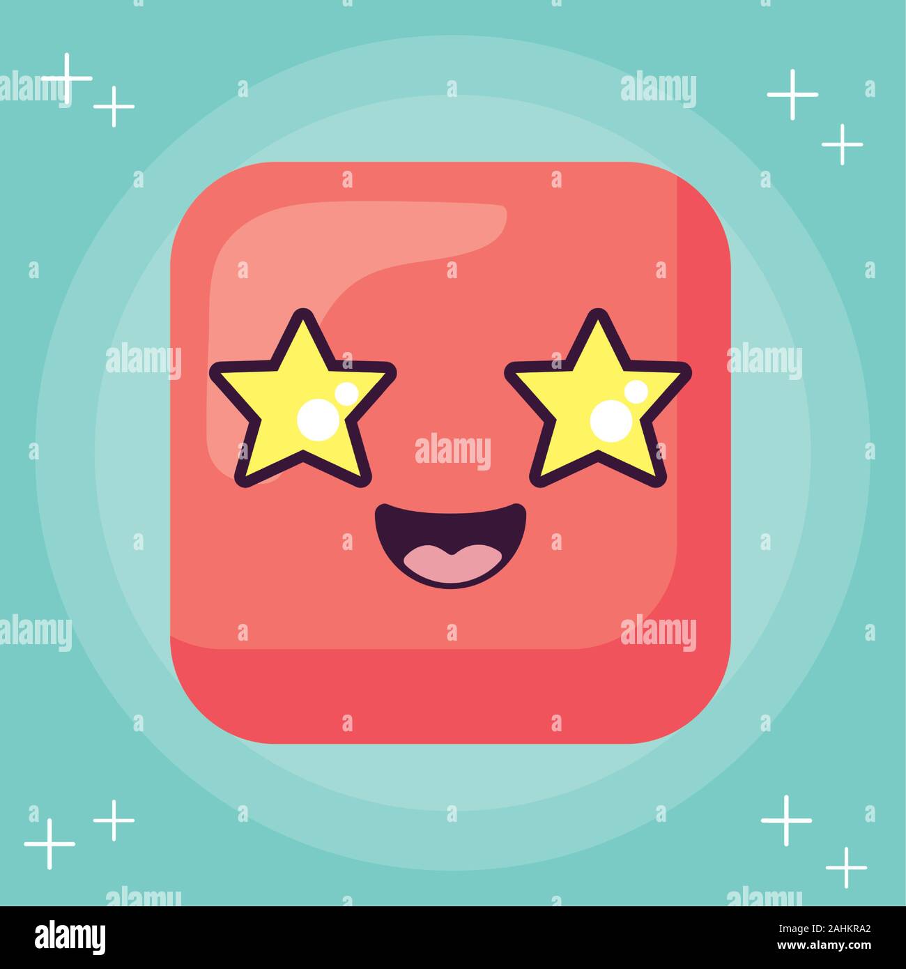 happy square cartoon design, Kawaii expression cute character funny and ...