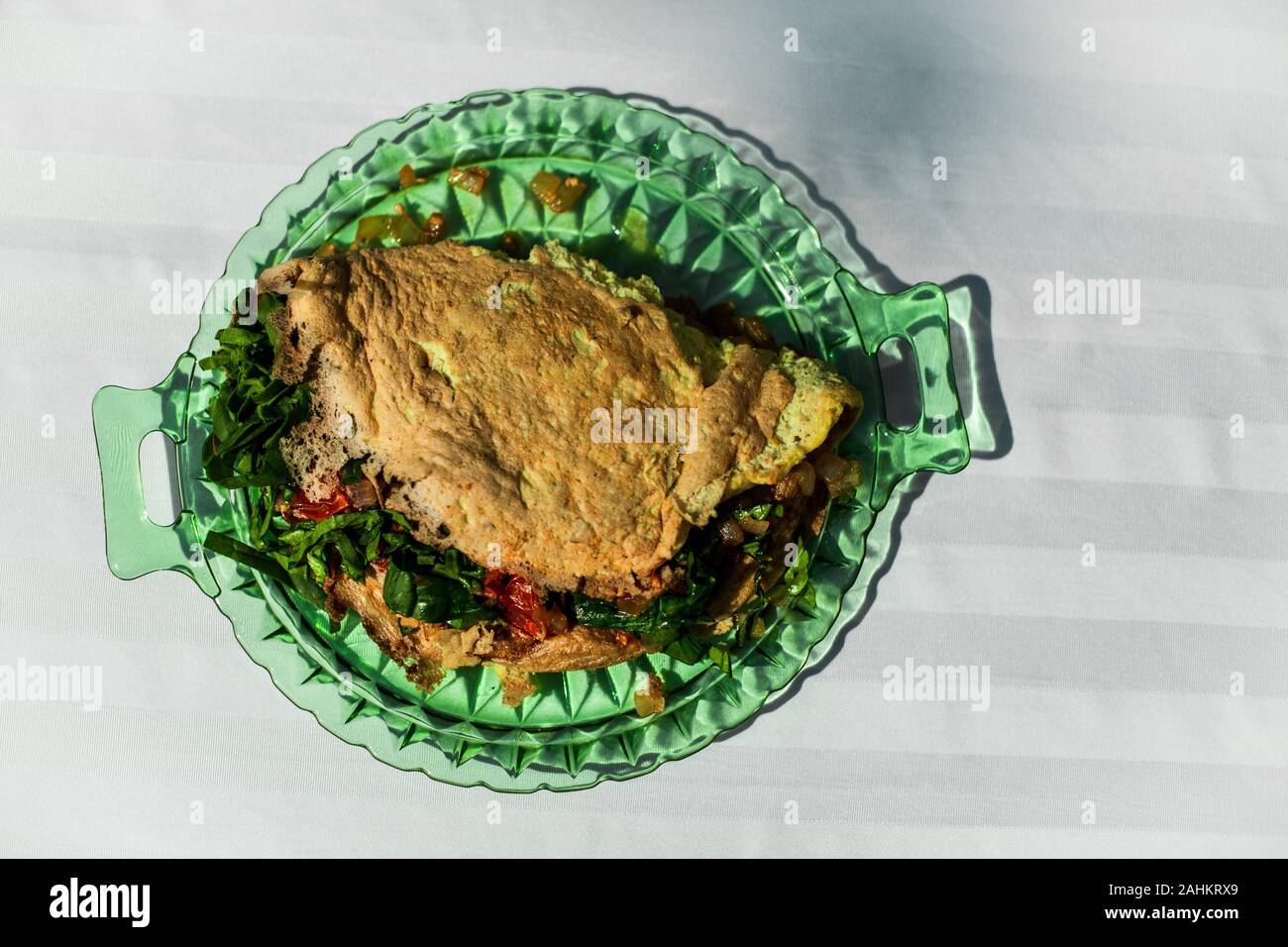 Delicious meal captured from above under the sun. Hard shadows and ...