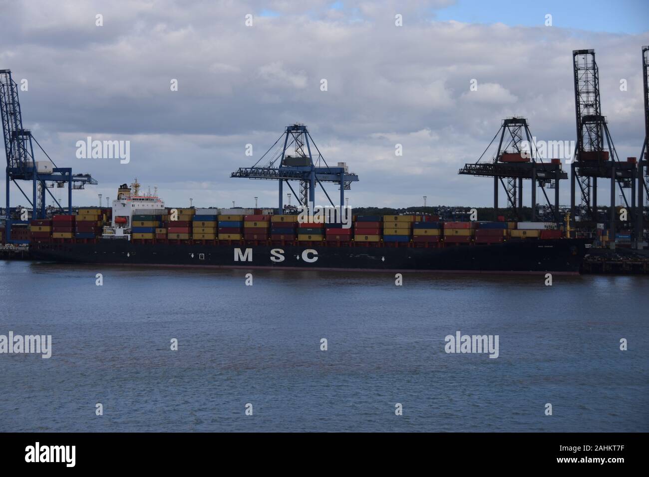 Container ship MSC Sarah in Felixstowe, Suffolk, England, UK Stock ...