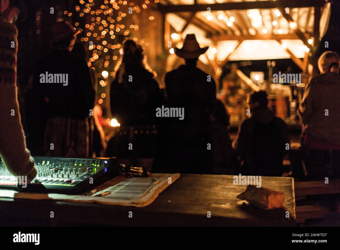 Musical instrument control panel with buttons and sliders. Blurred ...