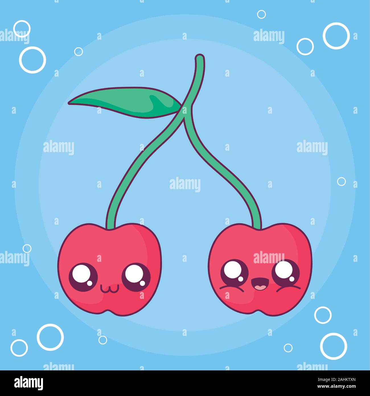 Cherry Cartoon Design Kawaii Expression Cute Character Funny And Emoticon Theme Vector