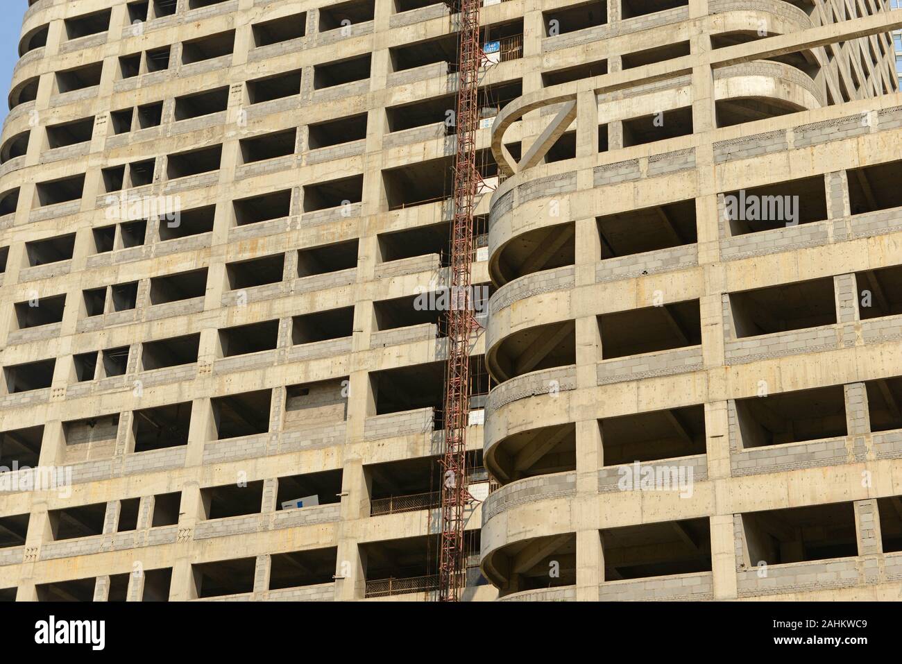 The concrete framework of a skyscraper in Binhai district, Tianjin ...