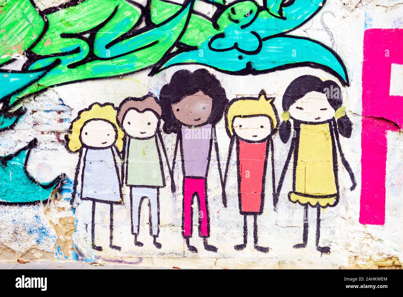 Abstract mural with human elements with the concept of friendship Stock ...