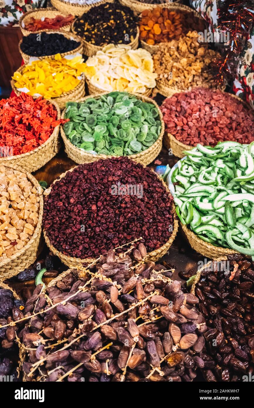 Pile of dates and nuts for sale at a natural food stall Stock Photo - Alamy