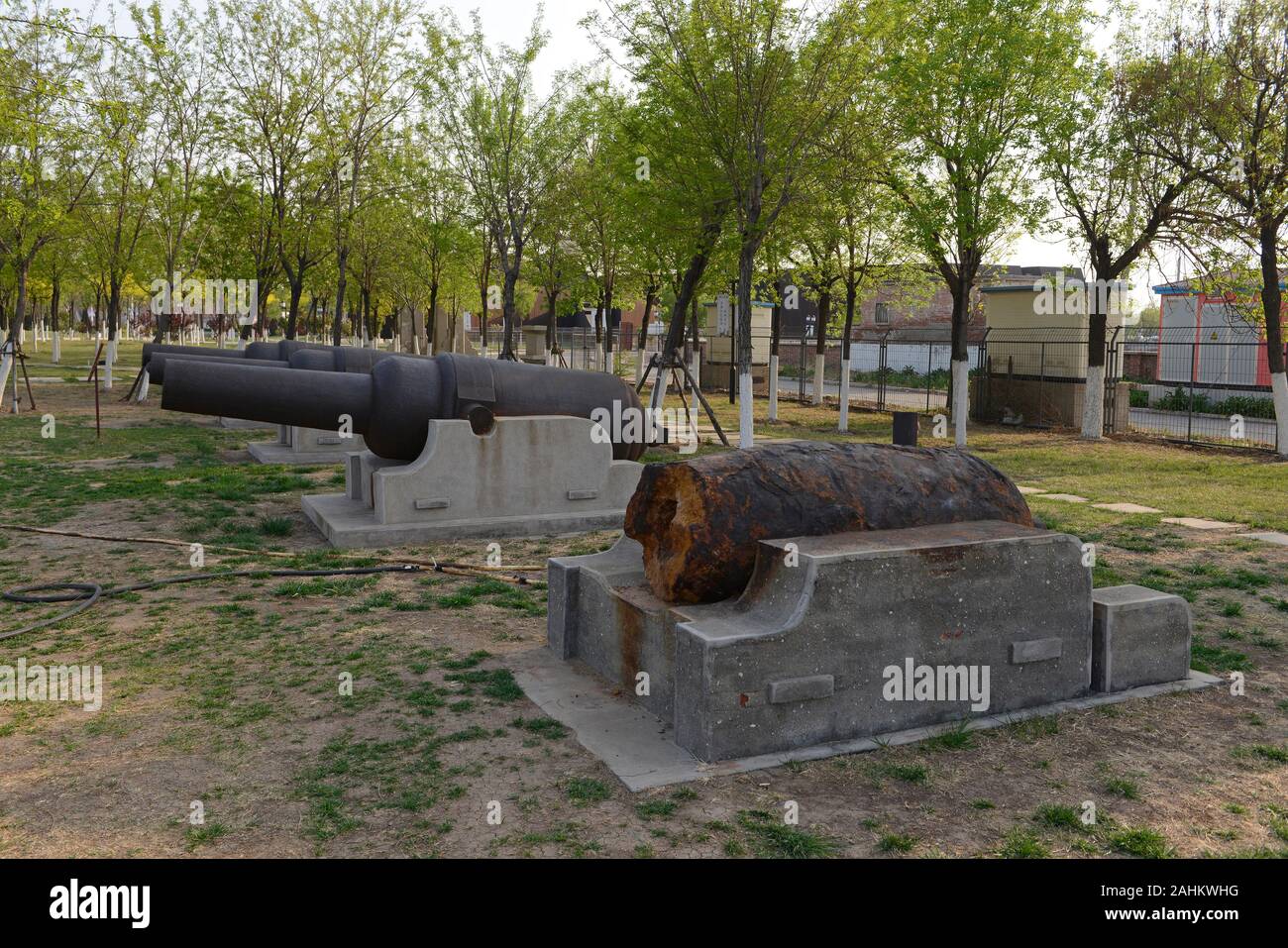 An original canon and replicas at Dagukou fort (Taku fort) museum in ...