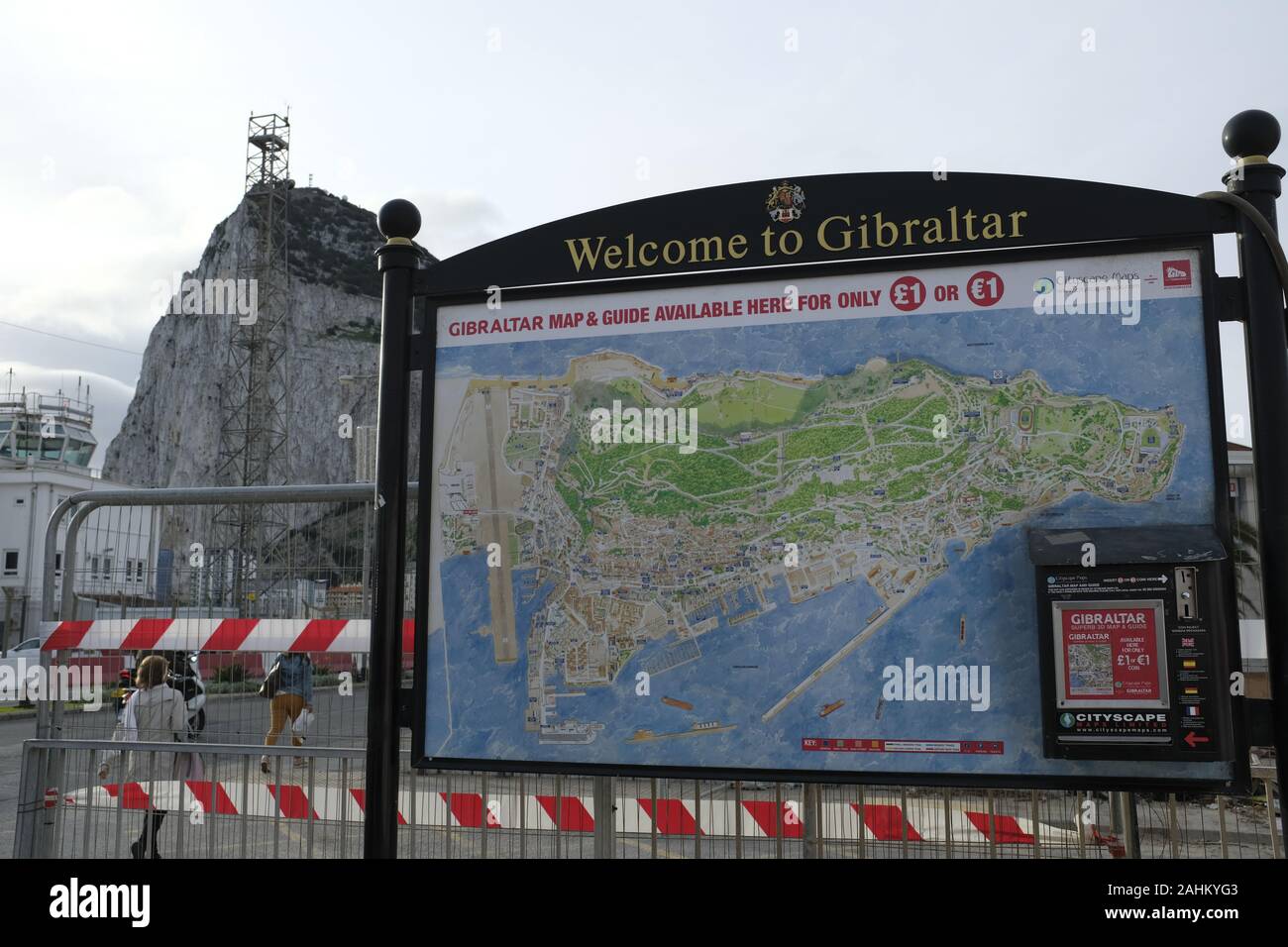 "Welcome to Gibraltar" information board at the entrance/frontier of ...