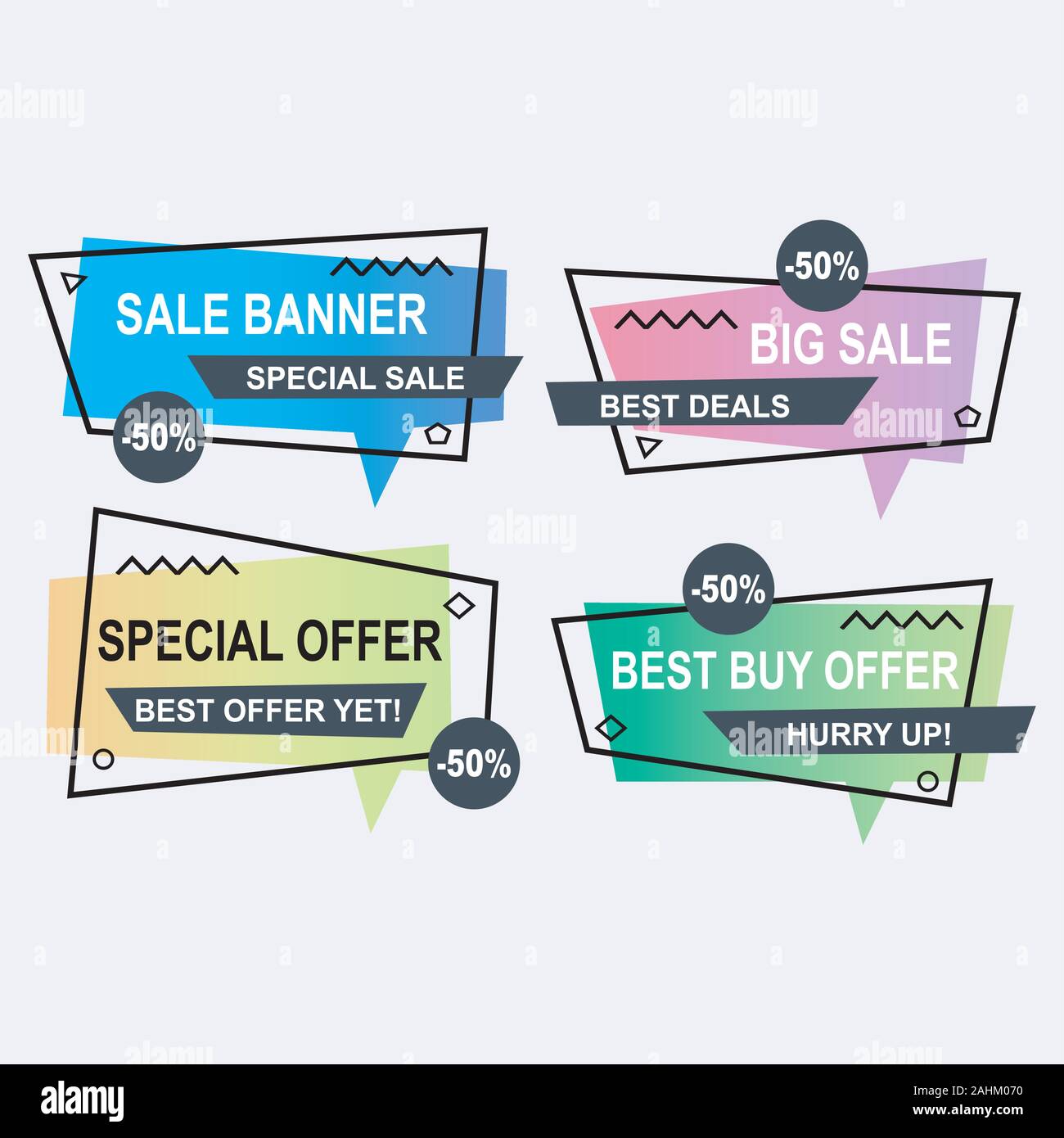 Geometric flat banners. Modern abstract gradient shapes for logo, sale ...