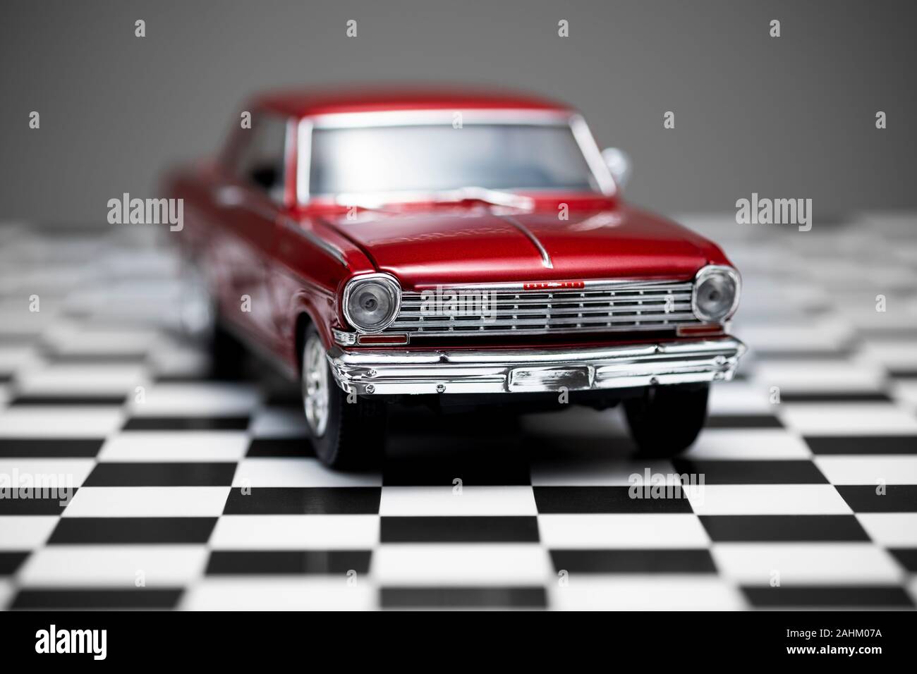 Izmir, Turkey - December 27, 2019: Front view of a red colored 1960 ...