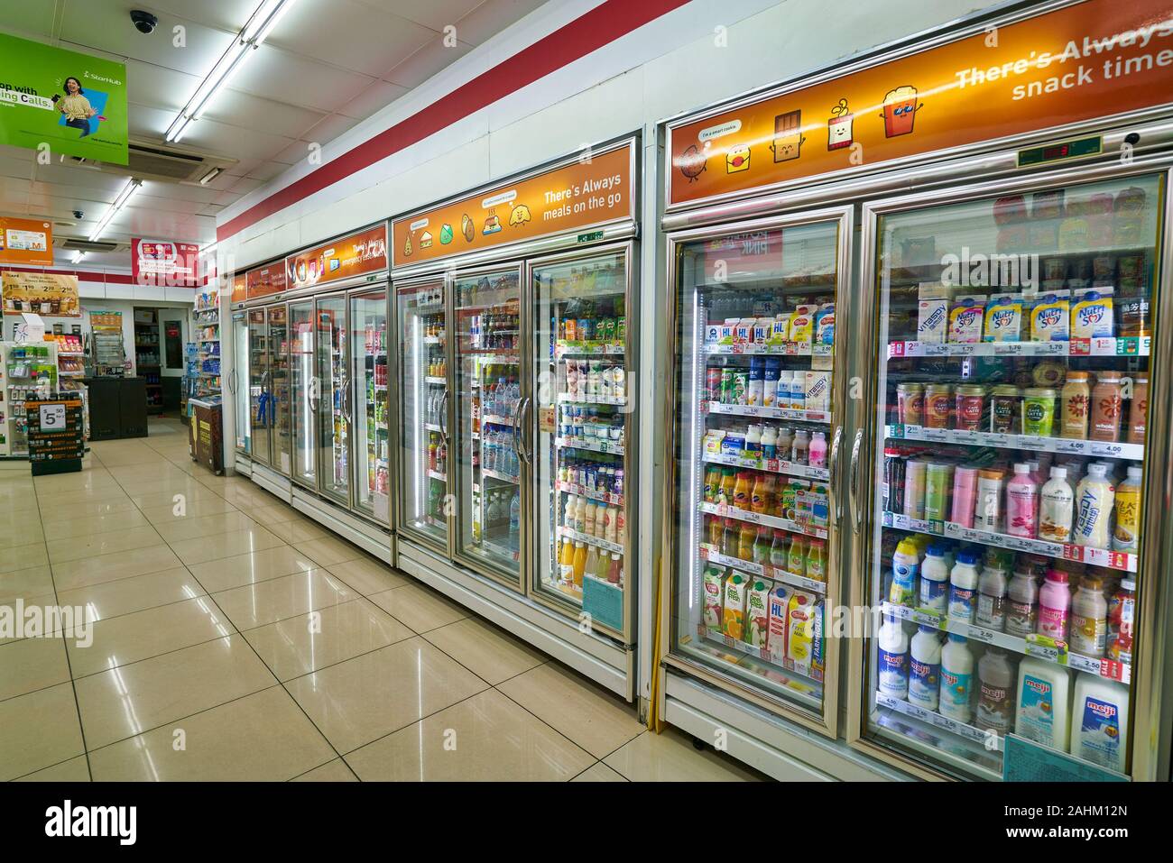 SINGAPORE - CIRCA APRIL, 2019: interior shot of 7-Eleven convenience ...