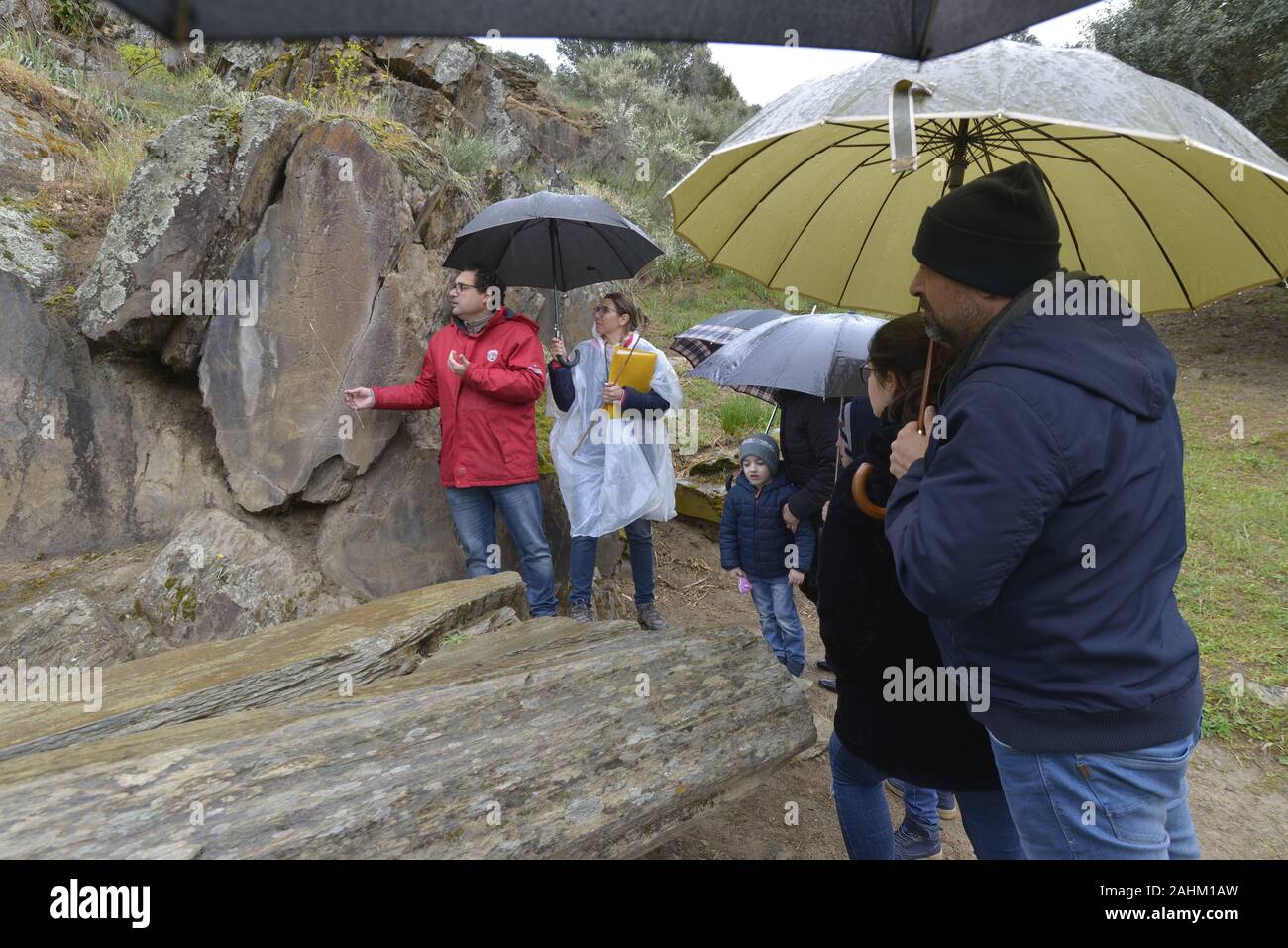 guided tour in Penascosa, showing the paleolithic art engravings. Foz ...