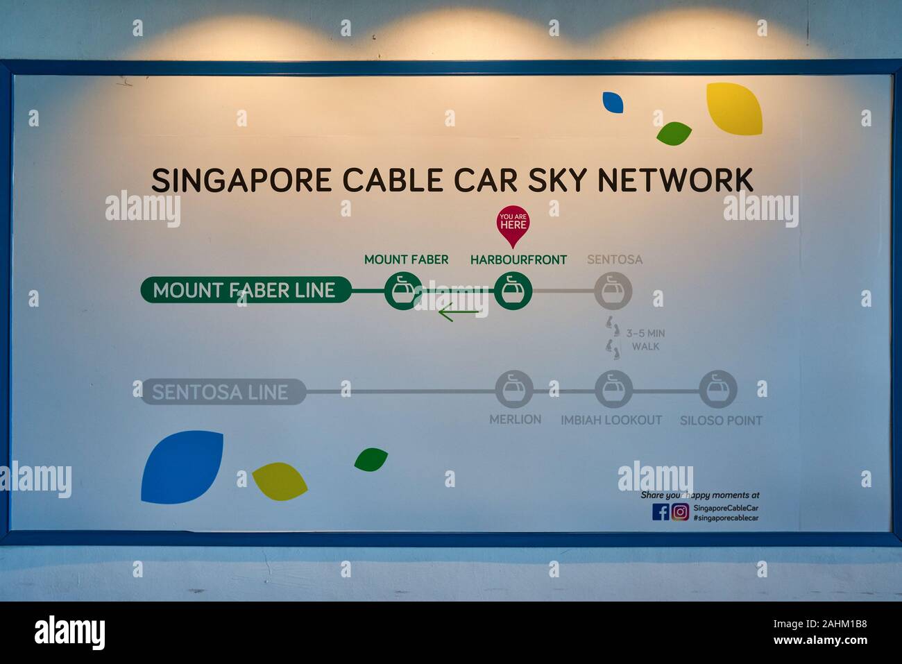 SINGAPORE - CIRCA APRIL, 2019: Singapore Cable Car Sky Network scheme ...