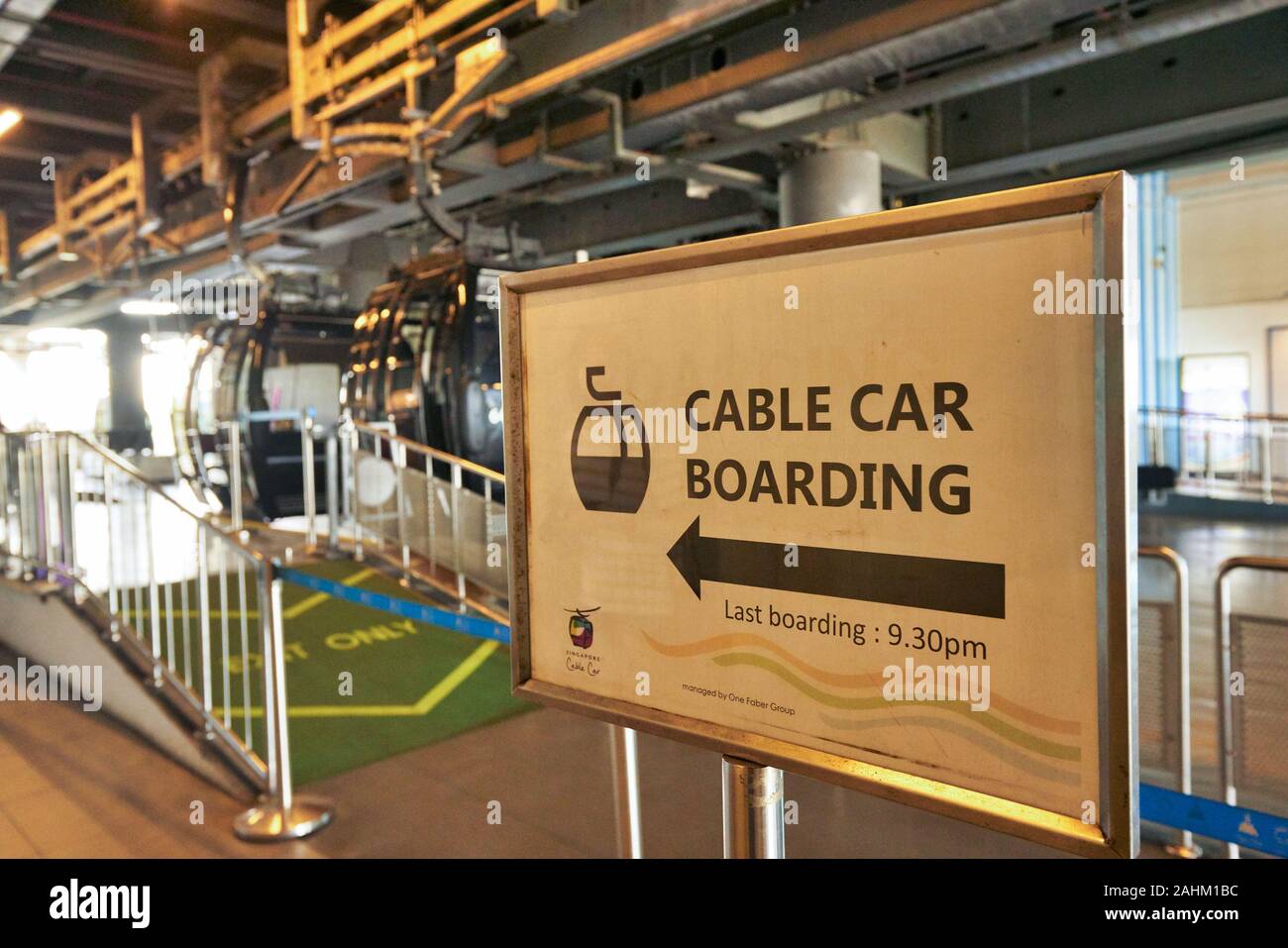 SINGAPORE - CIRCA APRIL, 2019: close up shot of cable car boarding sign ...