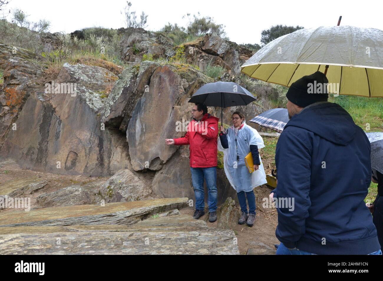 guided tour in Penascosa, showing the paleolithic art engravings. Foz ...