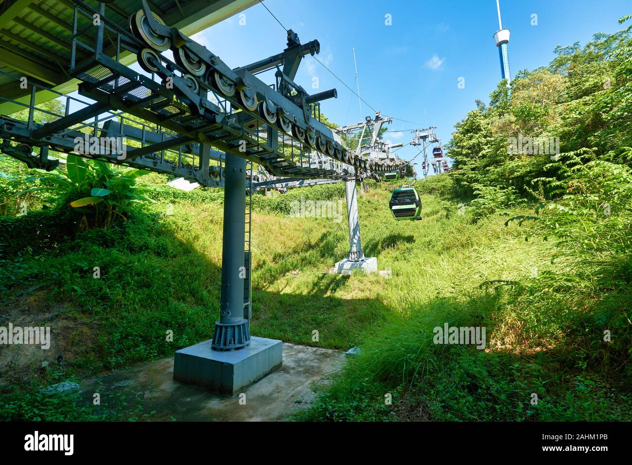 SINGAPORE - CIRCA APRIL, 2019: view of Sentosa line of Singapore Cable ...