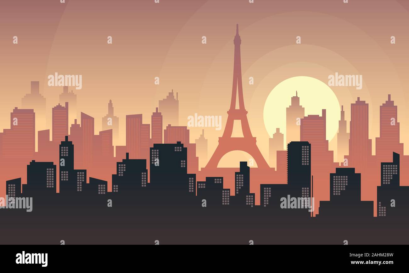 Paris City vector background in the evening with sunlight Stock Vector ...