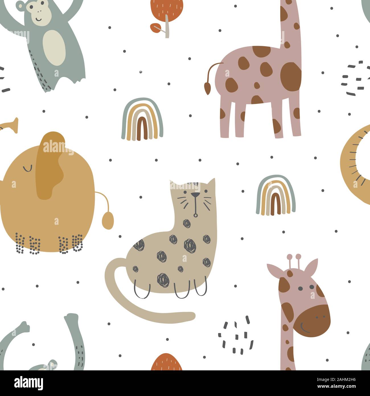 kids pattern with various cute animals in the white backdrop Stock ...