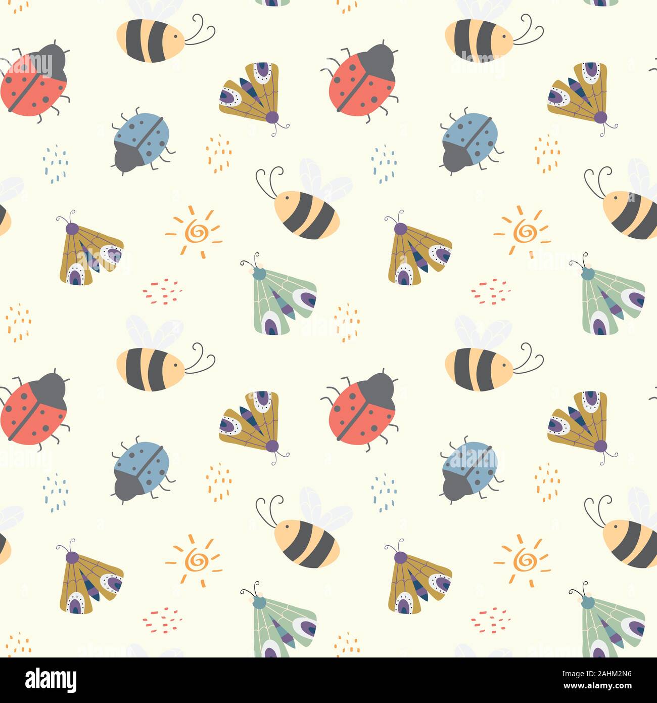 kids pattern with various cute insects in the white backdrop Stock ...