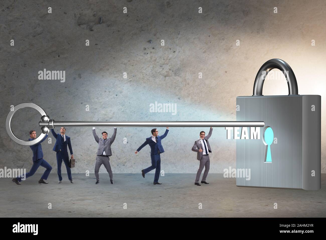 The concept of teamwork with businessmen unlocking lock Stock Photo - Alamy