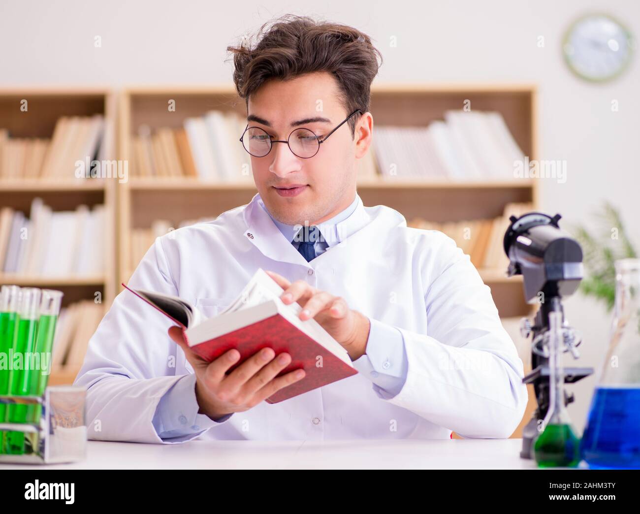 The mad crazy scientist doctor doing experiments in a laboratory Stock ...