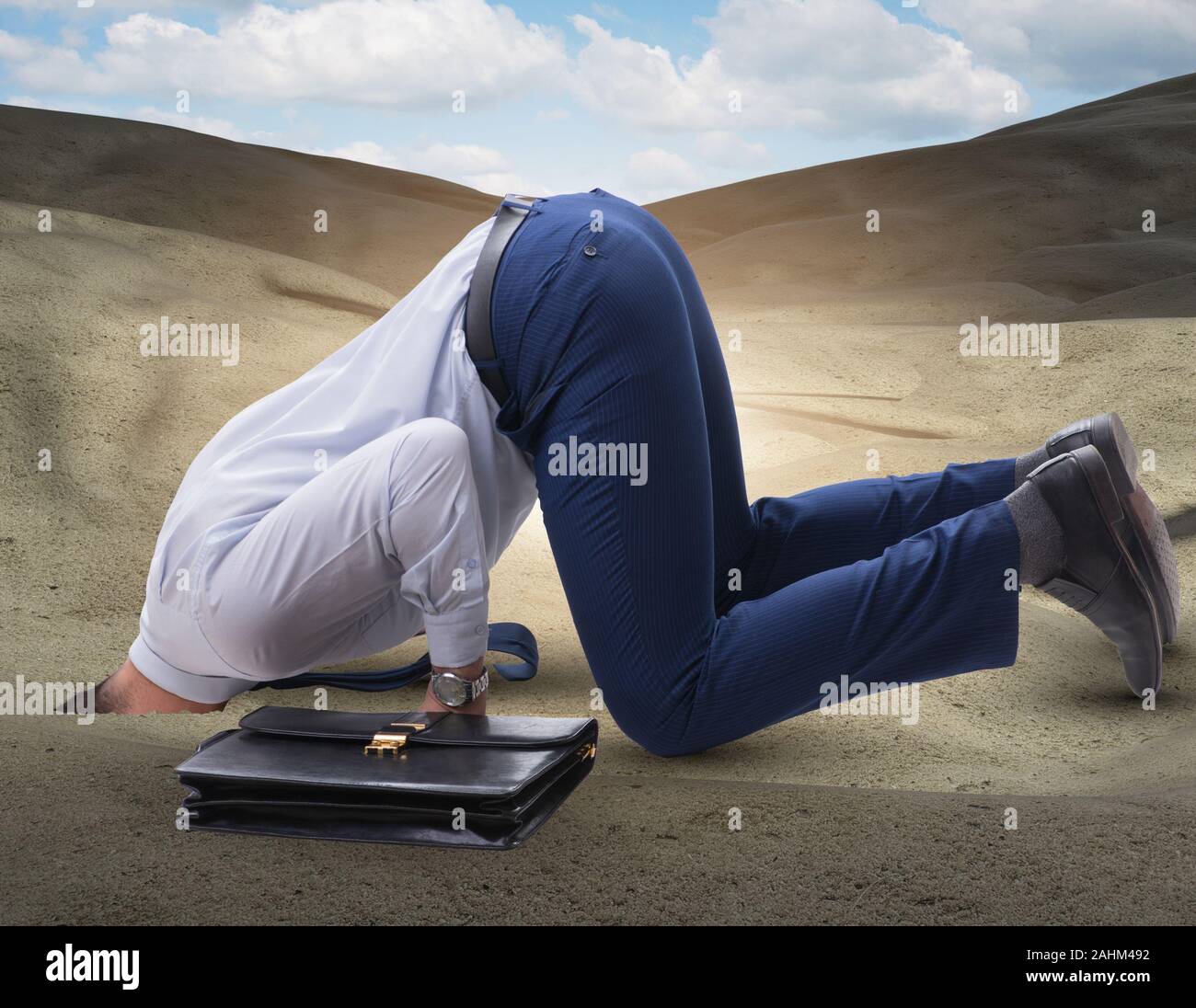 The businessman hiding his head in sand escaping from problems Stock ...