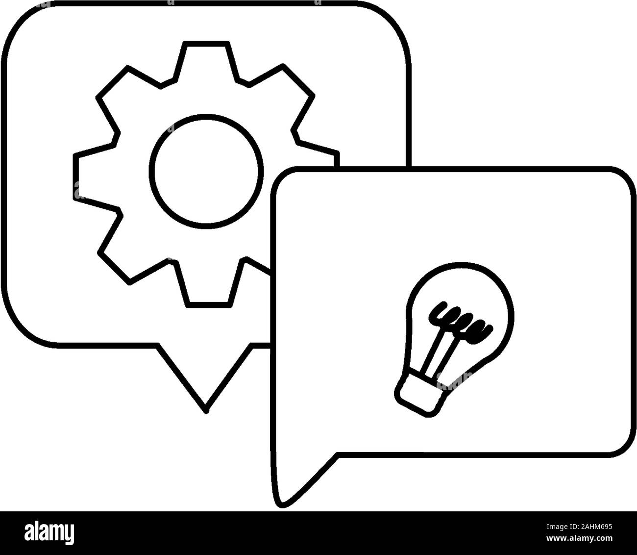 gear and light bulb inside communication bubbles design, Message ...