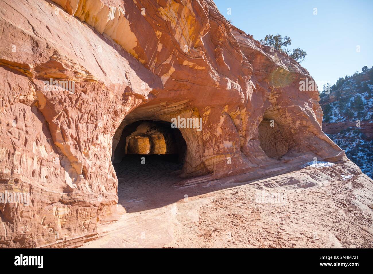 Sand caves eroded in the Sandstone of the mountains in Kanab, Utah ...