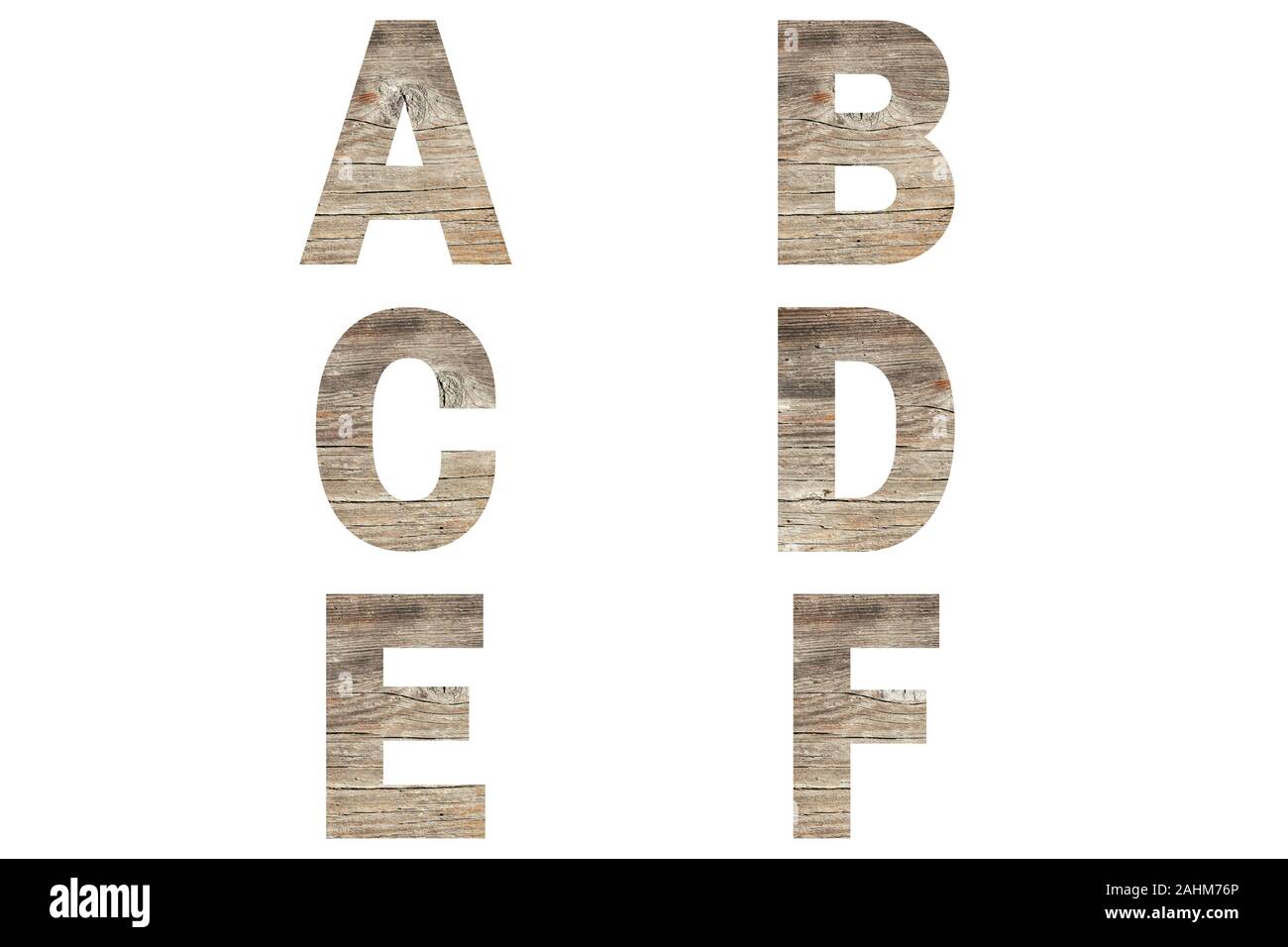 Font wood alphabet a,b,c,d,e,f isolated on white background. Nature ...