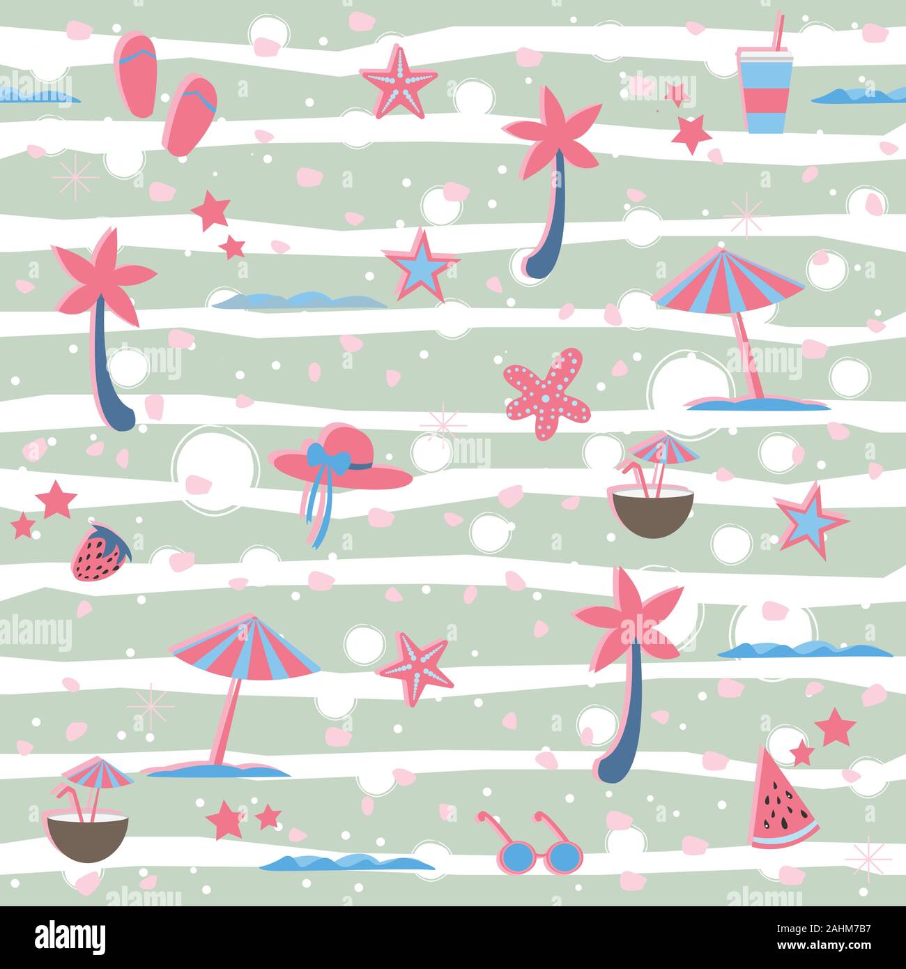 Summer Seamless Pattern. Stylized Summer Elements with shadows. Vector ...