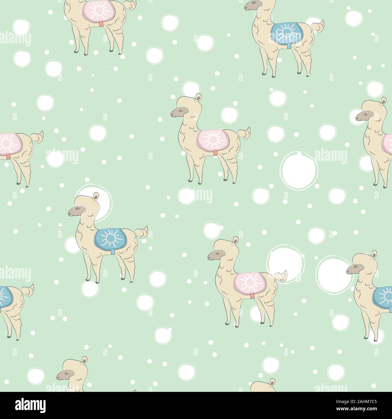 Seamless alpaca pattern, hand drawn Scandinavian cute design. Vector ...
