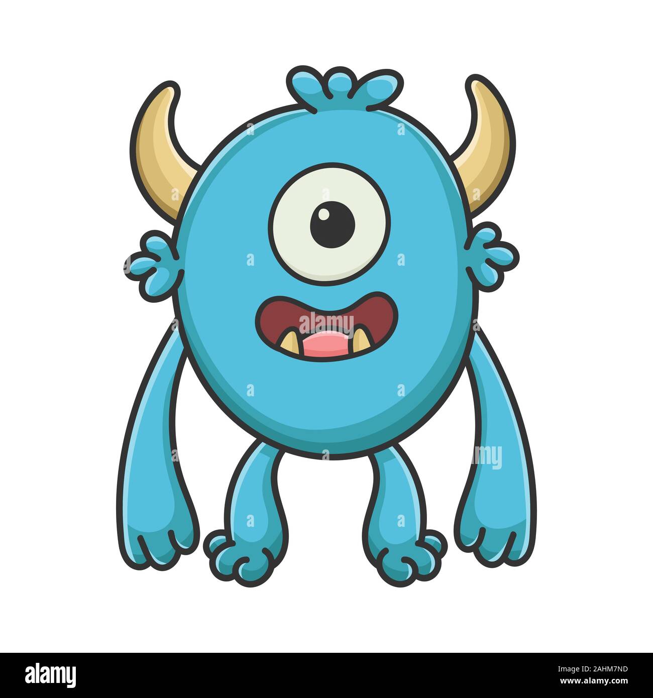 Blue funny furry monster cartoon illustration isolated on white ...