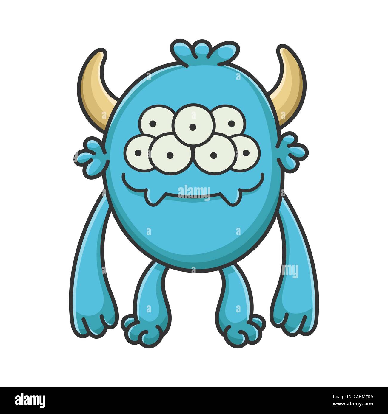 Blue funny furry monster cartoon illustration isolated on white ...