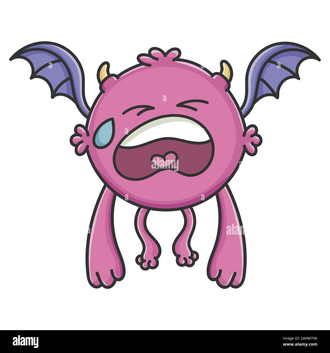 Crying purple flying cartoon bat monster isolated on white Stock Vector ...