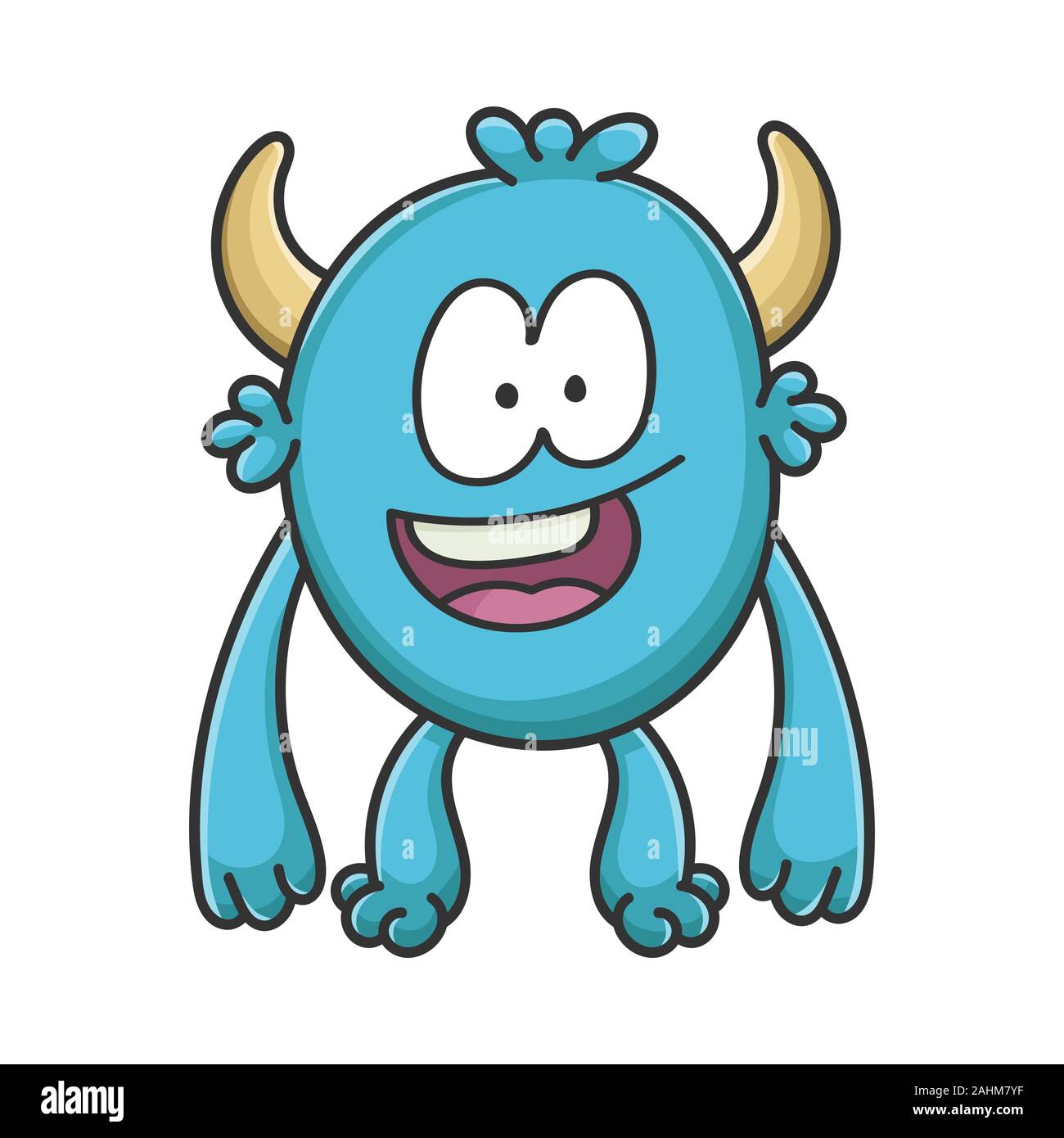 Happy smiling cartoon furry creature monster isolated on white Stock ...