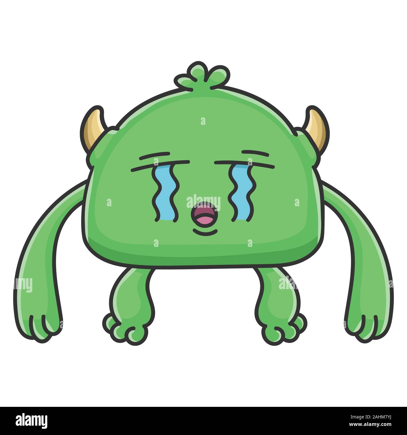 Crying green goblin cartoon monster isolated on white Stock Vector ...