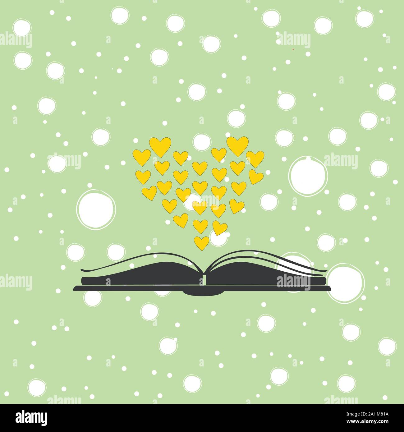 Open book icon with hearts shaped in bigger heart above it. Flat Design ...