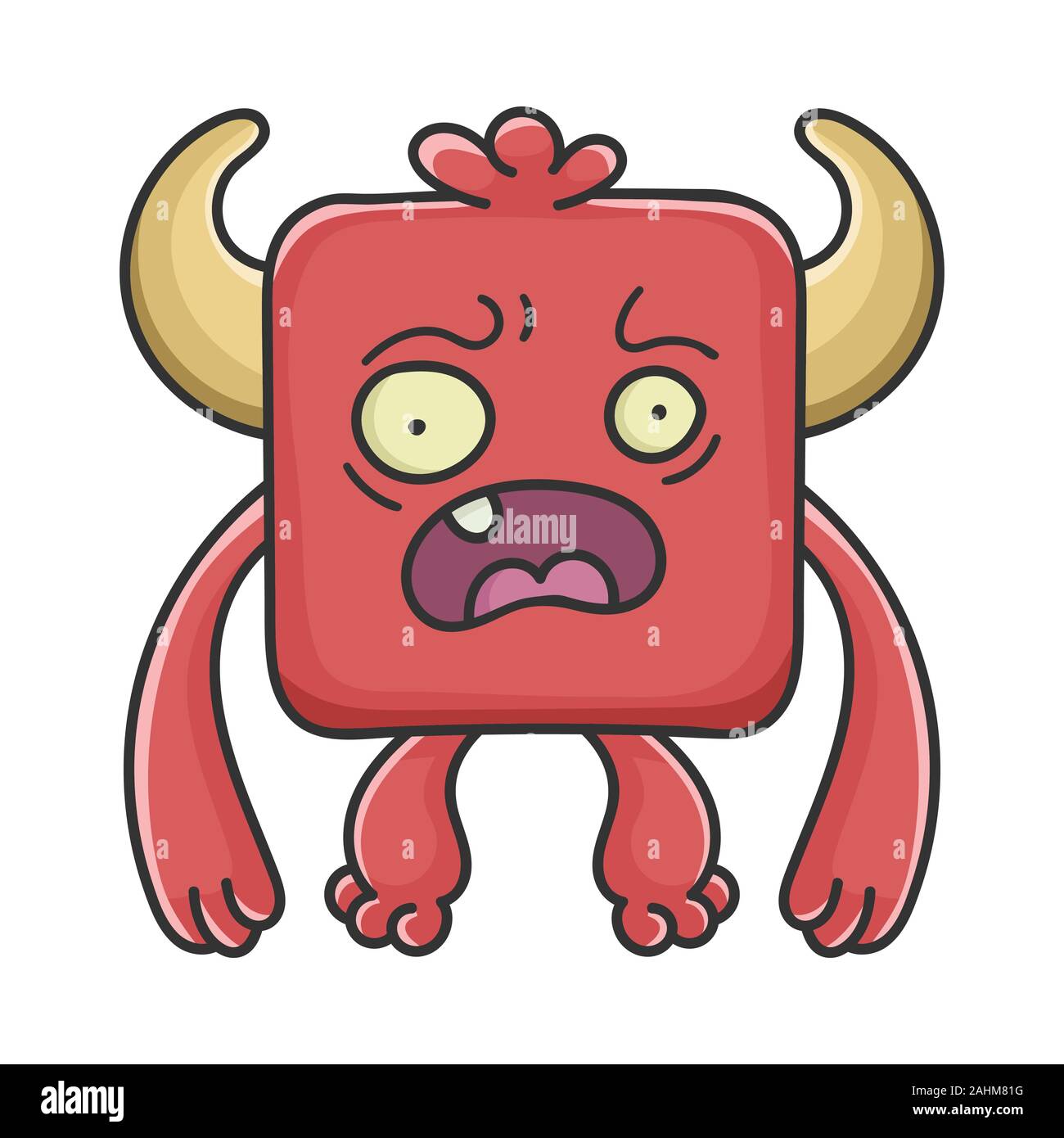 Scared red square Devil cartoon monster isolated on white Stock Vector ...