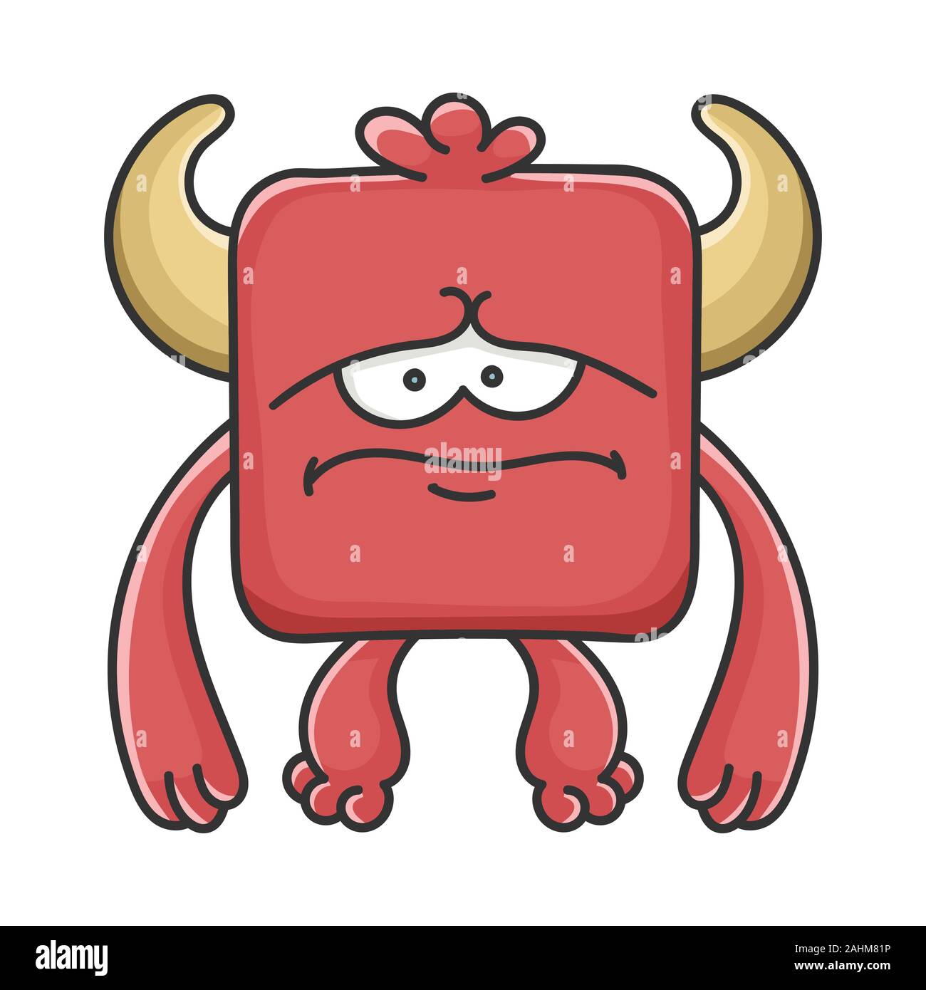 Sad red square Devil cartoon monster isolated on white Stock Vector ...