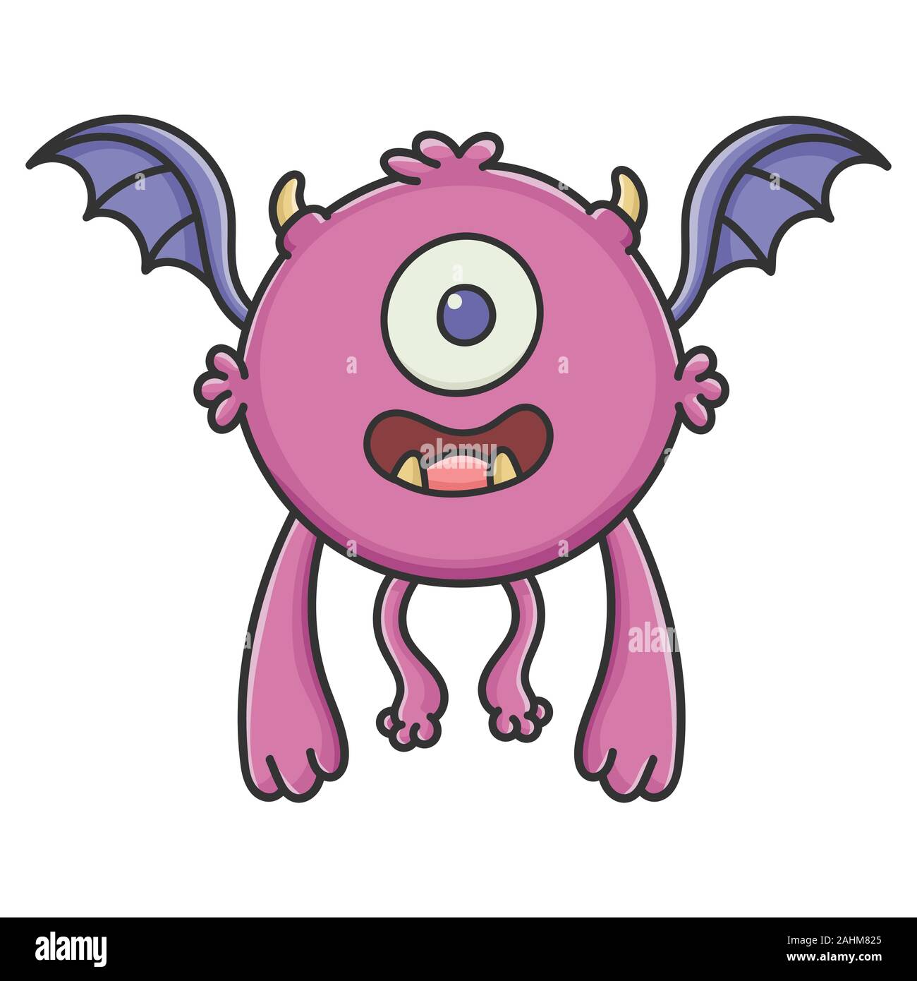 Happy purple flying cartoon bat monster isolated on white Stock Vector ...
