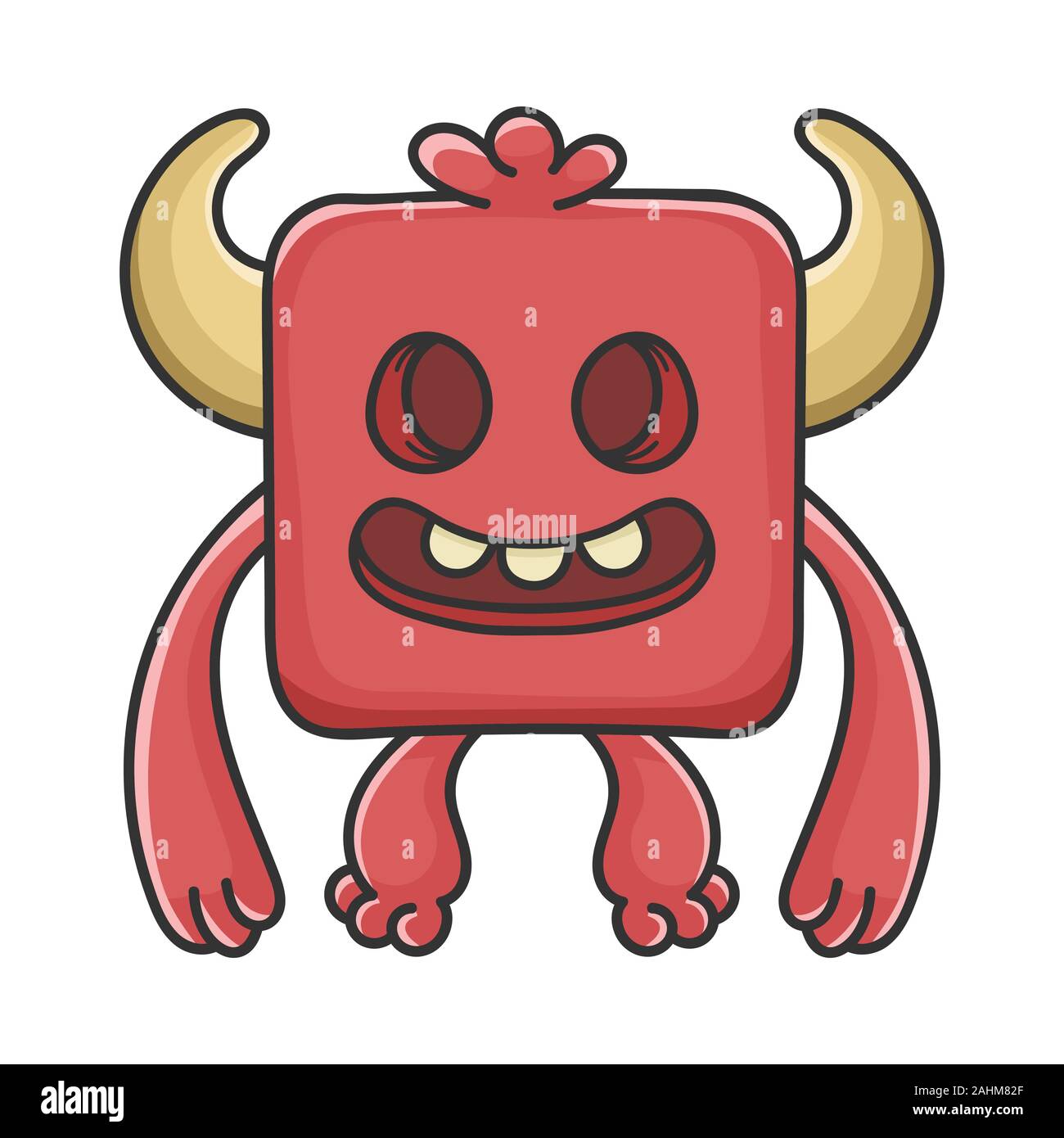 Creepy red square Devil cartoon monster isolated on white Stock Vector ...