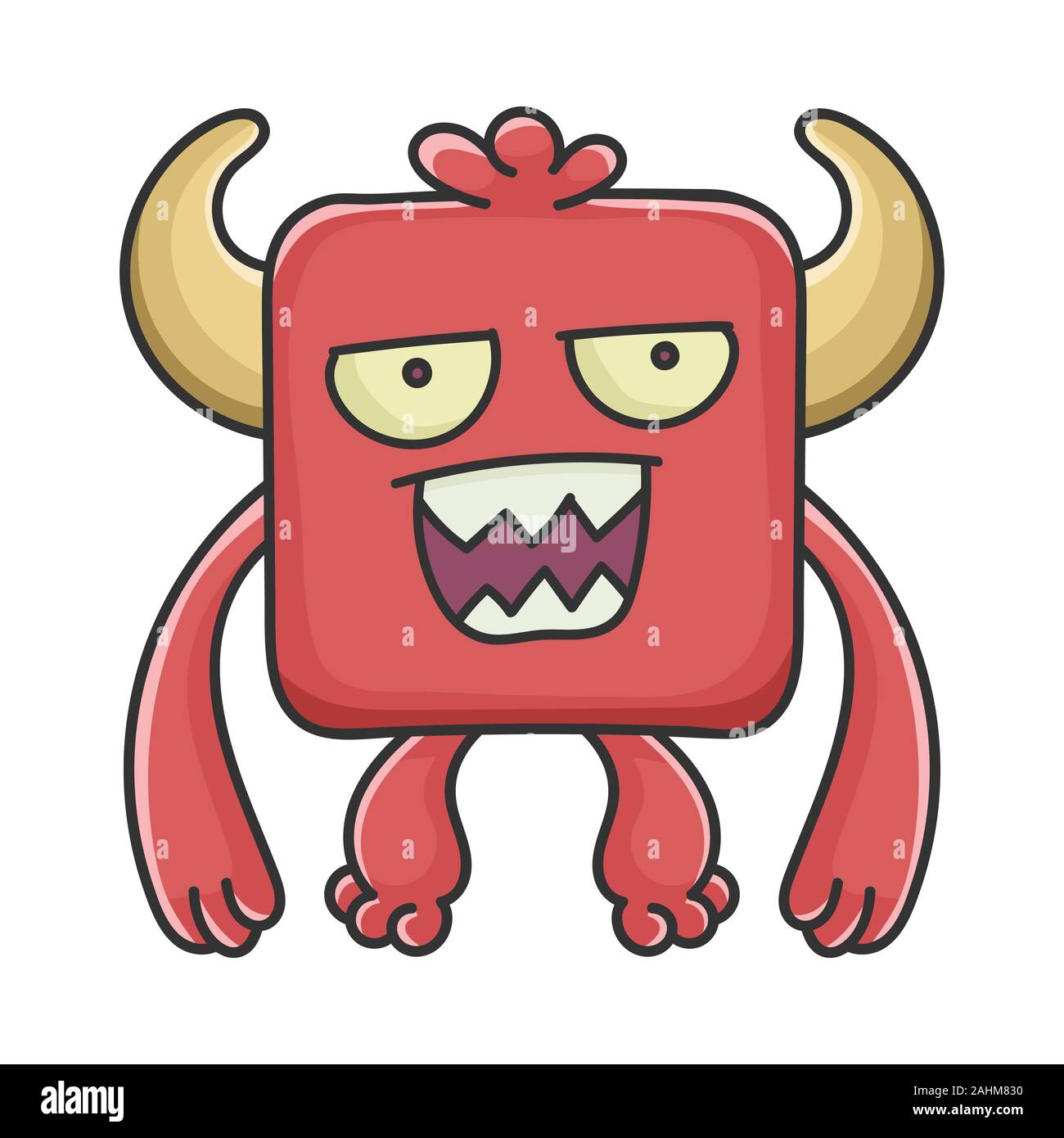 Mad red square Devil cartoon monster isolated on white Stock Vector ...