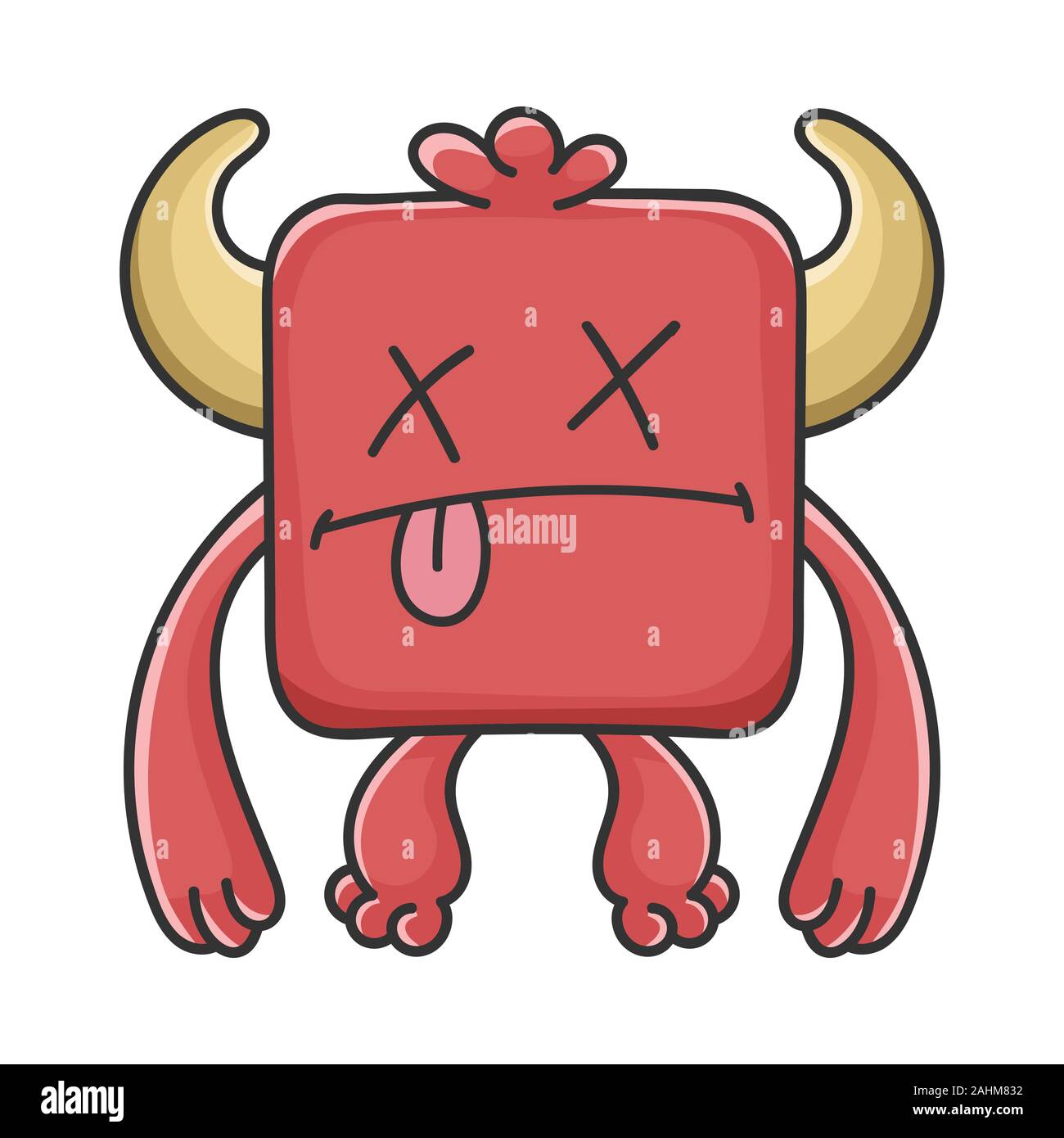 Dead red square Devil cartoon monster isolated on white Stock Vector ...