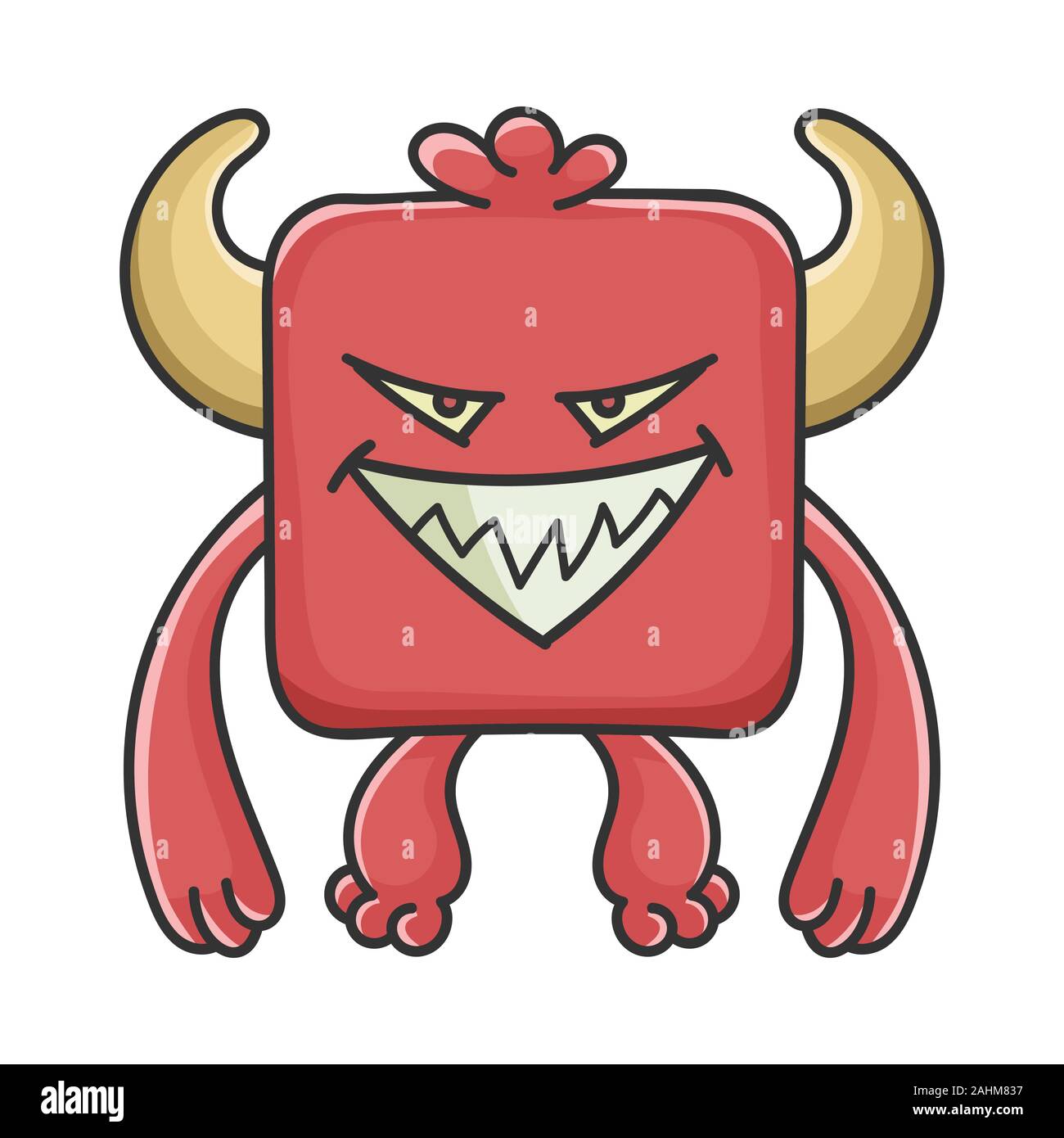 Evil red square Devil cartoon monster isolated on white Stock Vector ...