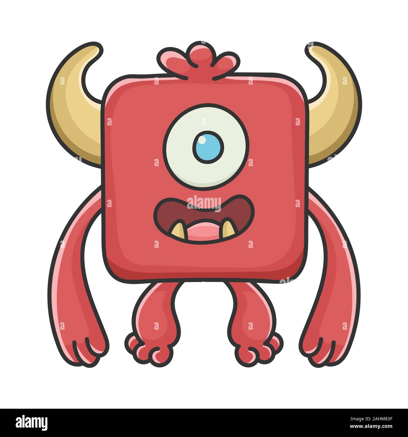 Happy red square Devil cartoon monster isolated on white Stock Vector ...