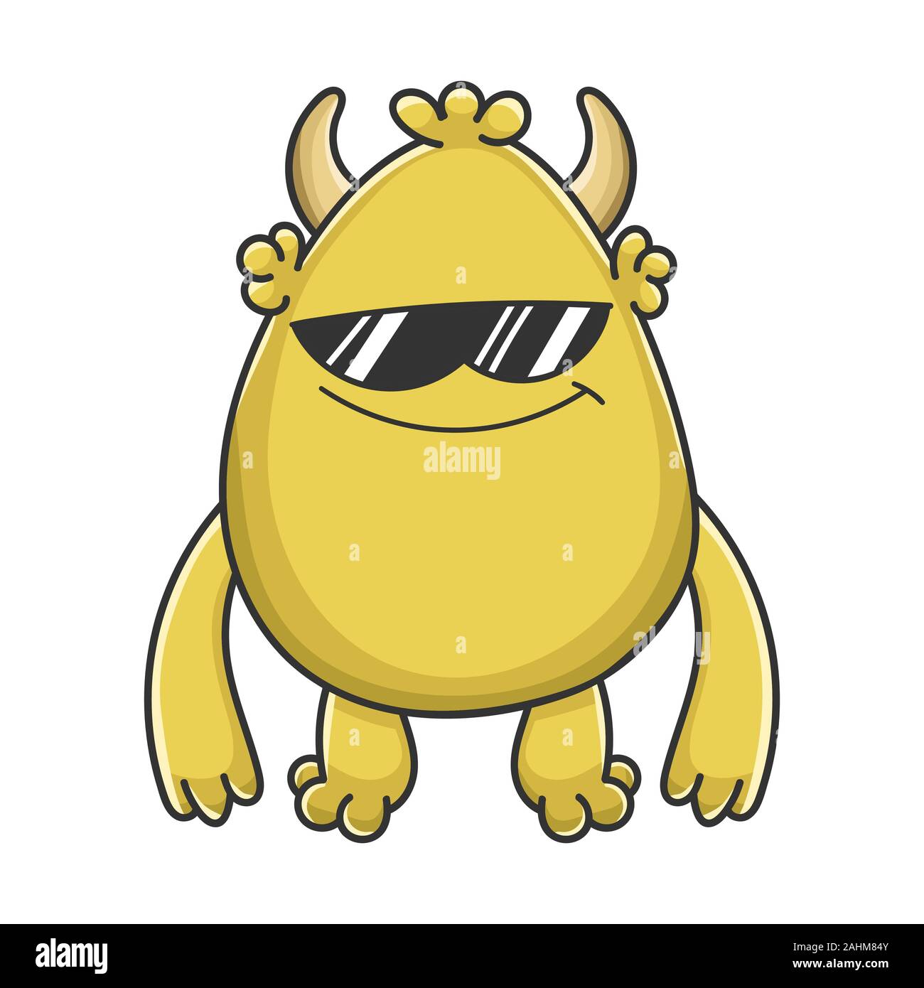 Cool sunglasses yellow goblin cartoon monster isolated on white Stock ...