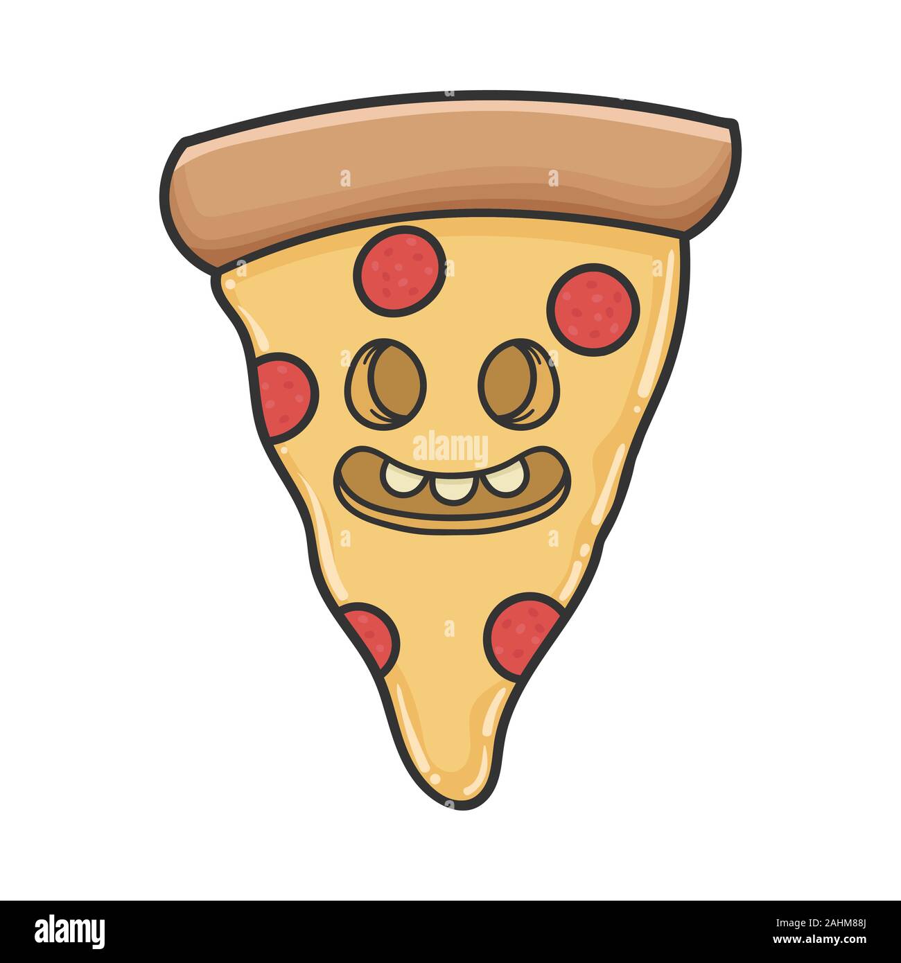 Creepy smiling slice of pizza cartoon isolated on white Stock Vector ...